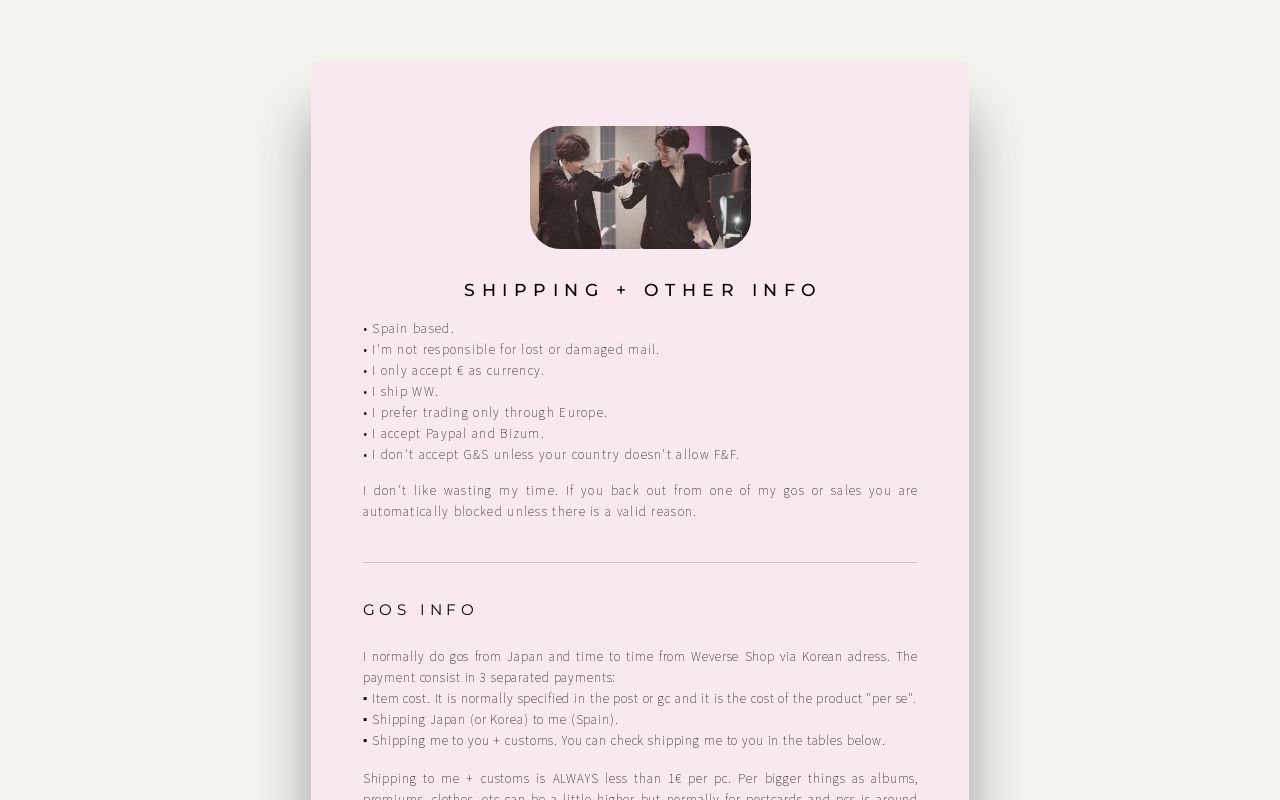 SHIPPING INFO
